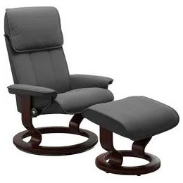 Relaxsessel stressless "Admiral", grau (grau batick), B:87cm H:101cm T:78cm, Leder BATICK: BATICK ist ein leicht korrigiertes, durchgefärbtes und genarbtes Möbelleder, bei dem die meisten Unebenheiten und Spuren in der Regel entfernt wurden., Sessel, mit Classic Base, Größe M & L, Gestell Braun