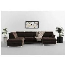 Sit & More Wohnlandschaft SIT & MORE "Marano U-Form", braun (espresso), B:304cm T:216cm, 98% Polyester, 2% Polyamid, Sofas, inklusive Kopfteilverstellung, wahlweise mit Bettfunktion, Bettkasten