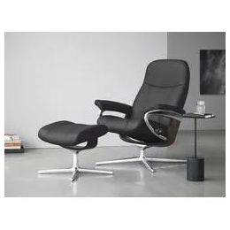 Relaxsessel stressless "Consul" Sessel Gr. Leder PALOMA, Cross Base Wenige, M, Relaxfunktion-Drehfunktion-PlusTMSystem-Gleitsystem-BalanceAdaptTM, B/H/T: 82cm x 102cm x 72cm, grau (rock paloma) mit Hocker, Cross Base, Größe S, M & L, Holzakzent Wenge