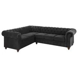 Chesterfield-Sofa Home Affaire "Duc Ecksofa L-Form", grau (anthrazit), B:255cm H:74cm T:214cm, Samtoptik (100% Polyester), Samtoptik (100% Polyester), Luxus-Microfaser Lederoptik (100% Polyester), Sofas, hochwertige Knopfheftung im Rücken, Samtoptik mit changierender Optik