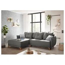 Stella Trading Ecksofa ED EXCITING DESIGN "Pamplona L-Form" Sofas Gr. B/H/T: 255cm x 91cm x 185cm, Webstoff, Recamiere beidseitig montierbar, grau (grau/denver 19 graphite/zierkissen lapit 03 silver) mit Bettfunktion, Bettkasten, Rücken- und Zierkissen, frei im Raum