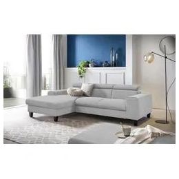 Ecksofa COTTA "Morven L-Form" Sofas Gr. B/H/T: 244cm x 72cm x 166cm, Flachgewebe, Recamiere links, mit Bettfunktion-mit Bettkasten-mit Ladestation-mit Kopfteilverstellung, grau (light grey) Ecksofa Polstermöbel Sofas Inklusive Kopfteilverstellung, wahlweise mit Ladestation, Bettfunktion