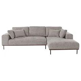 Ecksofa Andas "Mikael" Sofas Gr. B/H/T: 278 cm x 87 cm x 170 cm, Struktur flausch, Recamiere rechts, grau mit hochwertigem, gebeiztem Holzrahmen und 4 Zierkissen, L-Form