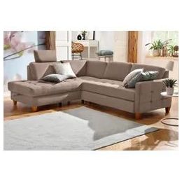 Ecksofa Home Affaire "Earl L-Form" Sofas Gr. B/H/T: 233cm x 80cm x 196cm, Struktur fein, Ottomane links, ohne Bettfunktion-ohne Bettkasten, beige (dunkelbeige) wahlweise auch mit Bettfunktion oder Bettkasten