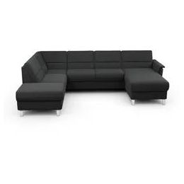 Sit & More Wohnlandschaft SIT & MORE "Palmera U-Form" Sofas Gr. B/H/T: 308cm x 89cm x 212cm, Flachgewebe, Ottomane links, mit Bettfunktion, schwarz wahlweise mit Bettfunktion und Stauraum