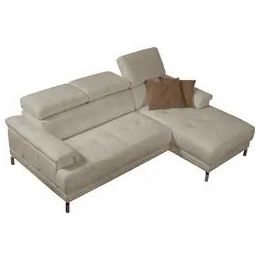 Ecksofa Egoitaliano "Soul, Design und Sitzkomfort auf hohem Niveau, tolle Details, L-Form" Sofas Gr. B/H/T: 250cm x 99cm x 166cm, Luxus-Microfaser Lederoptik, Recamiere rechts, mit Kopfteilverstellung, grau (opal grau) mit Recamiere, inkl. Kopfteilverstellung