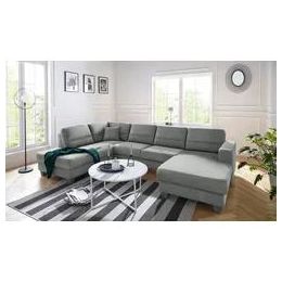 Wohnlandschaft Trendmanufaktur "Chamber, U-Form" Sofas Gr. B/H/T: 310cm x 85cm x 203cm, Strukturstoff, Recamiere rechts, Ohne Schlaffunktion, grau (silbergrau) wahlweise mit Schlaffunktion