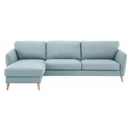 Ecksofa Home Affaire "MARSEILLE (279/152cm),L-Form, Rec. rechts/links" Sofas Gr. B/H/T: 279cm x 88cm x 152cm, Filzoptik, Chaiselongue links, grün (salbei) Massivholzbeine aus Eiche, in verschieden Bezügen und Farbvarianten