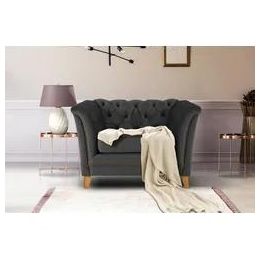 Sessel Home Affaire "Newport modernes Chesterfield" Gr. Samtvelours, B/H/T: 102cm x 76cm x 81cm, grau (anthrazit) mit Knopfheftung im Rücken, Keder und feinen Armlehnen