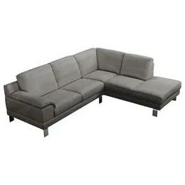 Ecksofa Egoitaliano "Shakira, Design und Sitzkomfort auf hohem Niveau, tolle Details" Sofas Gr. B/H/T: 240cm x 84cm x 212cm, Luxus-Microfaser Lederoptik, Ottomane rechts, grau (steingrau) mit Ottomane, L-Form, elegante Metallfüße