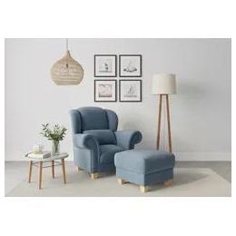 Ohrensessel Home Affaire "Queenie Ohrenseesel" Sessel Gr. Struktur weich, B/H/T: 117 cm x 111 cm x 94 cm, blau (blue horizon) mit softem, weichem Sitzkomfort und zeitlosem Design