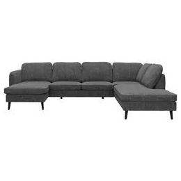 Wohnlandschaft Inosign "Ikano" Sofas Gr. B/H/T: 295cm x 80cm x 205cm, Flachgewebe, Ottomane rechts, grau (dunkelgrau) Massivholz Konstruktion, Wellenunterfederung im Sitz