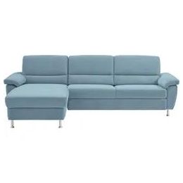 Ecksofa CALIZZA INTERIORS "Onyx L-Form" Sofas Gr. B/H/T: 270cm x 90cm x 158cm, Samtoptik, Recamiere links, ohne Bettfunktion ohne Bettkasten, blau (1013 aqua) Recamiere links oder rechts, wahlweise mit Bettfunktion, Breite 270 cm