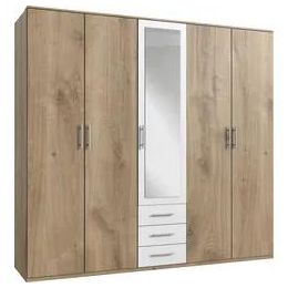 Kleiderschrank wimex "Ben" Schränke Gr. B/H/T: 225cm x 210cm x 58cm, 5 St., braun (plankeineiche nachbildung/ absetzung weiß) mit jeweils drei Schubkästen