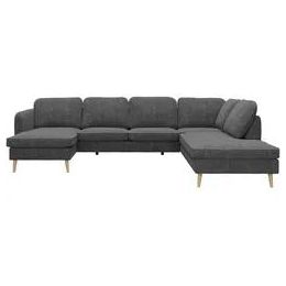 Wohnlandschaft Inosign "Ikano" Sofas Gr. B/H/T: 295cm x 80cm x 205cm, Flachgewebe, Ottomane rechts, grau (dunkelgrau) Massivholz Konstruktion, Wellenunterfederung im Sitz