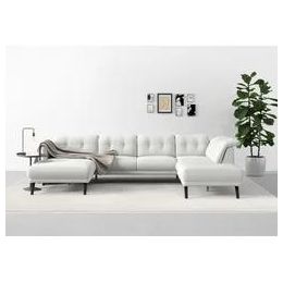 Sit & More Wohnlandschaft SIT&MORE "Scandia U-Form" Sofas Gr. B/H/T: 335 cm x 82 cm x 214 cm, Chenille, Ottomane rechts, Ohne Kopfteilverstellung-Ohne Armteilfunktion-Mit schwarzen matten Metallfüßen, grau (hellgrau) Wahlweise mit Kopfteilverstellung und Armteilfunktion