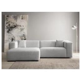 Ecksofa Andas "BAKELS, L-Form" Sofas Gr. B/H/T: 267cm x 66cm x 163cm, Cord, Ottomane links, grau (hellgrau) trendiger Megacord, in 3 Farben lieferbar