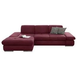 Ecksofa SET ONE BY Musterring "SO4100 V" Sofas Gr. B/H/T: 284cm x 80cm x 190cm, Luxus-Microfaser Florence, Recamiere links, ohne Funktion-Federkern-Wellenunterfederung, rot (bordeaux) mit verstellbaren Kopfteilen, wahlweise Funktionen, Cord-Bezug