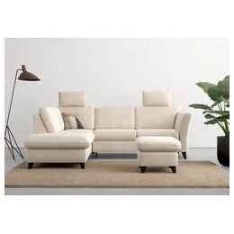 Ecksofa Home Affaire "Trelleborg L-Form" Sofas Gr. B/H/T: 252 cm x 86 cm x 213 cm, Breitcord, Ottomane links, mit Bettfunktion-mit Stauraum, beige (creme) wahlweise mit Bettfunktion und Bettkasten, inkl. Federkern-Polsterung