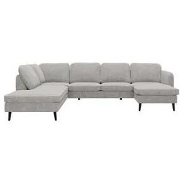 Wohnlandschaft Inosign "Ikano" Sofas Gr. B/H/T: 295cm x 80cm x 205cm, Flachgewebe, Ottomane links, grau (hellgrau) Massivholz Konstruktion, Wellenunterfederung im Sitz