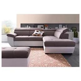 Ecksofa COTTA "Speedway L-Form" Sofas Gr. B/H/T: 262cm x 79cm x 102cm, Flachgewebe-Struktur, Ottomane rechts, ohne Bettfunktion-ohne Bettkasten-mit Kopfteilverstellung, beige (natur, braun) mit Kopfteilverstellung, wahlweise Bettfunktion und Bettkasten