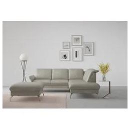 Sit & More Ecksofa SIT & MORE "Fashion L-Form" Sofas Gr. B/H/T: 250cm x 84cm x 207cm, Luxus-Microfaser mit Prägung, Ottomane rechts, mit Kopfteilverstellung, grau (hellgrau) wahlweise mit Kopfteilverstellung, Vorziehsitz, motorisch, Nickelfüße