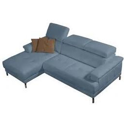 Ecksofa Egoitaliano "Soul, Design und Sitzkomfort auf hohem Niveau, tolle Details, L-Form" Sofas Gr. B/H/T: 250 cm x 99 cm x 166 cm, Luxus-Microfaser Lederoptik, Recamiere links, mit Kopfteilverstellung, blau (hellblau) mit Recamiere, inkl. Kopfteilverstellung