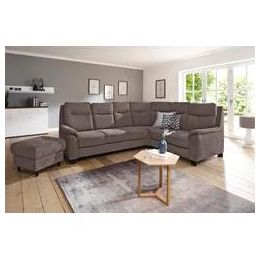 Ecksofa Home Affaire "Boccaccio L-Form", grau (taupe), B:265cm H:104cm T:215cm, Struktur weich (90% Polyester / 10% Polyamid), Luxus-Microfaser (100% Polyester), Luxus-Microfaser Vintageoptik(100% Polyester), Sofas, mit Federkern, incl. Kopfteilverstellung, wahlweise Bettfunktion