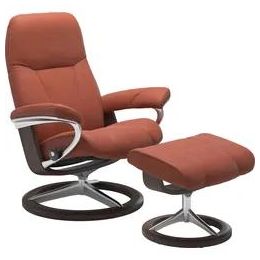 Relaxsessel stressless "Consul" Sessel Gr. Leder PALOMA, Signature Base Wenge, BalanceAdaptTM-PlusTMSystem-Gleitsystem-Relaxfunktion-Drehfunktion-Kopfstützenverstellung-Rückteilverstellung, B/H/T: 82cm x 102cm x 72cm, rot (henna paloma) mit Hocker, Signature Base, Größe M, Gestell Wenge