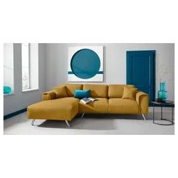 Ecksofa Inosign "Malaga L-Form" Sofas Gr. B/H/T: 276cm x 85cm x 169cm, Struktur fein, Recamiere links, gelb (senf) Deckenoptik auf Recamiere und Armlehne