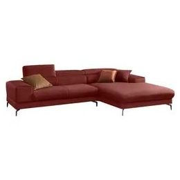 Ecksofa W.Schillig "piedroo" Sofas Gr. B/H/T: 303 cm x 70 cm x 193 cm, Chenille-Flachgewebe R66, Longchair rechts, mit Kopfteilverstellung-ohne Sitztiefenverstellung, rot (red r66) Ecksofa Kopfteilverstellung, wahlweise mit Sitztiefenverstellung, Breite 303cm