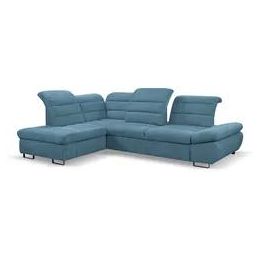 Ecksofa WERK2 "Roma L-Form" Sofas Gr. B/H/T: 284cm x 105cm x 217cm, Struktur weich, Recamiere links, Schlaffunktion, Bettkasten, verstellbare Kopfteile, Sitztiefenverstellung, blau (hellblau) Sofa mit Schlaffunktion, Sitztiefenverstellung, verstellbare Kopfteile