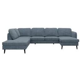 Wohnlandschaft Inosign "Ikano" Sofas Gr. B/H/T: 295cm x 80cm x 205cm, Flachgewebe, Ottomane links, blau Massivholz Konstruktion, Wellenunterfederung im Sitz