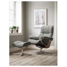 Relaxsessel stressless "Mayfair" Sessel Gr. ROHLEDER Stoff Q2 FARON, Cross Base Eiche, Relaxfunktion-Drehfunktion-PlusTMSystem-Gleitsystem-BalanceAdaptTM, B/H/T: 83cm x 102cm x 74cm, grau (grey q2 faron) mit Cross Base, Größe S, M & L, Holzakzent Eiche