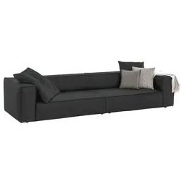 4-Sitzer W.Schillig "around-the-block" Sofas Gr. B/H/T: 300 cm x 66 cm x 104 cm, Longlife fabric Flachgewebe T88, schwarz (black t88) mit eleganter Biese, Federkern