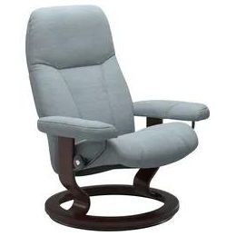 Relaxsessel stressless "Consul" Sessel Gr. Struktur fein JASMINE, Classic Base Braun, PlusTMSystem-Gleitsystem-Relaxfunktion-Drehfunktion-Kopfstützenverstellung-Rückteilverstellung, B/H/T: 72cm x 94cm x 70cm, blau (light blue jasmine) mit Classic Base, Größe S, Gestell Braun