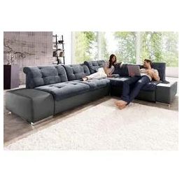 Sit & More Ecksofa SIT & MORE "Pale L-Form" Sofas Gr. B/H/T: 280cm x 84cm x 251cm, Luxus-Kunstleder-Softstruktur, langer Schenkel links, ohne Bettfunktion, schwarz (schwarz, grau) inklusive Kopfteilverstellung, wahlweise mit Bettfunktion