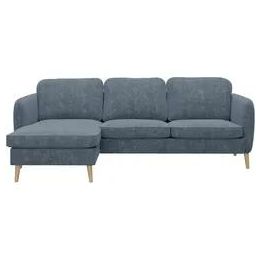 Ecksofa Inosign "Ikano" Sofas Gr. B/H/T: 225cm x 80cm x 143cm, Flachgewebe, Recamiere links, blau Massivholz Konstruktion, Wellenunterfederung im Sitz