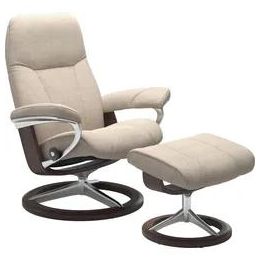 Relaxsessel stressless "Consul" Sessel Gr. ROHLEDER Stoff Q2 FARON, Signature Base Wenge, BalanceAdaptTM-PlusTMSystem-Gleitsystem-Relaxfunktion-Drehfunktion-Kopfstützenverstellung-Rückteilverstellung, B/H/T: 82cm x 102cm x 72cm, beige (light q2 faron) mit Hocker, Signature Base, Größe M, Gestell Wenge