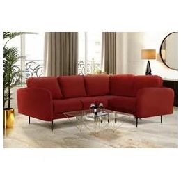 Ecksofa LEONIQUE "Skidi L-Form" Sofas Gr. B/H/T: 228cm x 81cm x 166cm, Samtoptik, langer Schenkel links, rot (dunkelrot) mit losen Rückenkissen und Keder oben auf der Armlehne