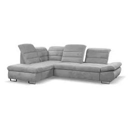 Ecksofa WERK2 "Roma L-Form" Sofas Gr. B/H/T: 284cm x 105cm x 217cm, Struktur fein, Recamiere links, Schlaffunktion, Bettkasten, verstellbare Kopfteile, Sitztiefenverstellung, grau (hellgrau) Sofa mit Schlaffunktion, Sitztiefenverstellung, verstellbare Kopfteile