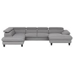 Wohnlandschaft Home Affaire "Pilot U-Form" Sofas Gr. B/T: 331cm x 108cm, Struktur, Ottomane links-Recamiere rechts, Mit Kopfteilverstellung-ohne Bettfunktion-ohne Bettkasten, grau mit Kopfteilverstellung, wahlweise Bettfunktion und Bettkasten