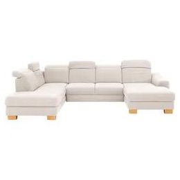 Wohnlandschaft Home Affaire "Dundee U-Form" Sofas Gr. B/H/T: 338 cm x 86 cm x 219 cm, Struktur fein, Ottomane links, inkl. Kopfteilverstellung-ohne Bettfunktion-ohne Stauraum, beige (creme) wahlweise mit Kopfteilverstellung und zusätzlich Bettfunktion