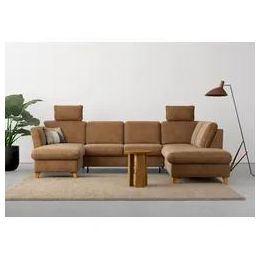 Wohnlandschaft Home Affaire "Trelleborg U-Form" Sofas Gr. B/H/T: 307 cm x 86 cm x 213 cm, Breitcord, Ottomane rechts, mit Bettfunktion-mit Stauraum, braun (latte) wahlweise mit Bettfunktion und Bettkasten, inkl. Federkern-Polsterung