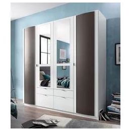 Kleiderschrank Priess, weiß (weiß, havannafarben), B:185cm H:193cm T:54cm, Holzwerkstoff, Schränke, Drehtürenschrank Kleiderschrank, mit gerundeten Elementen auf den Außentüren