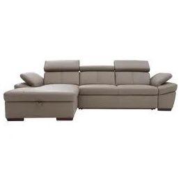 Ecksofa exxpo - SOFA FASHION "Salerno, klassisch modernes Funktionssofa, hoher Sitzkomfort, L-Form" Sofas Gr. B/H/T: 280 cm x 77 cm x 170 cm, Lederfaserstoff, Recamiere links, ohne Bettfunktion-ohne Bettkasten, beige (sahara) inkl. Kopf- und Armteilverstellung, wahlweise mit Bettfunktion