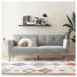 3-Sitzer COSMOLIVING BY COSMOPOLITAN "Gloria" Sofas Gr. B/H/T: 192cm x 82cm x 80cm, Veloursstoff, Ohne Ottomane, grau (hellgrau) Mit Knopfsteppung