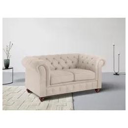 Chesterfield-Sofa Home Affaire "Chesterfield 2-Sitzer B/T/H: 150/89/74 cm" Sofas Gr. B/H/T: 150cm x 74cm x 89cm, Luxus-Microfaser weich, beige (creme) mit hochwertiger Knopfheftung, auch in Leder