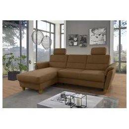 Ecksofa Home Affaire "Palmera L-Form" Sofas Gr. B/H/T: 244cm x 89cm x 163cm, Struktur weich, Recamiere links, ohne Bettfunktion-ohne Bettkasten, braun (messing) Federkern, wahlweise mit Bettfunktion und mitohne Bettkasten