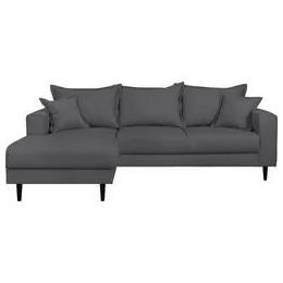 Ecksofa Home Affaire "VEYRAS L-Form" Sofas Gr. B/H/T: 230cm x 76cm x 150cm, Struktur, Ottomane links, grau (anthrazit) hoher Sitzkomfort, incl. 2 Zierkissen mit Keder, BTH: 23015076 cm